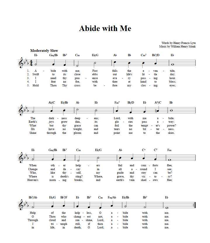 Abide With Me Chords Lyrics And Sheet Music For C Instruments