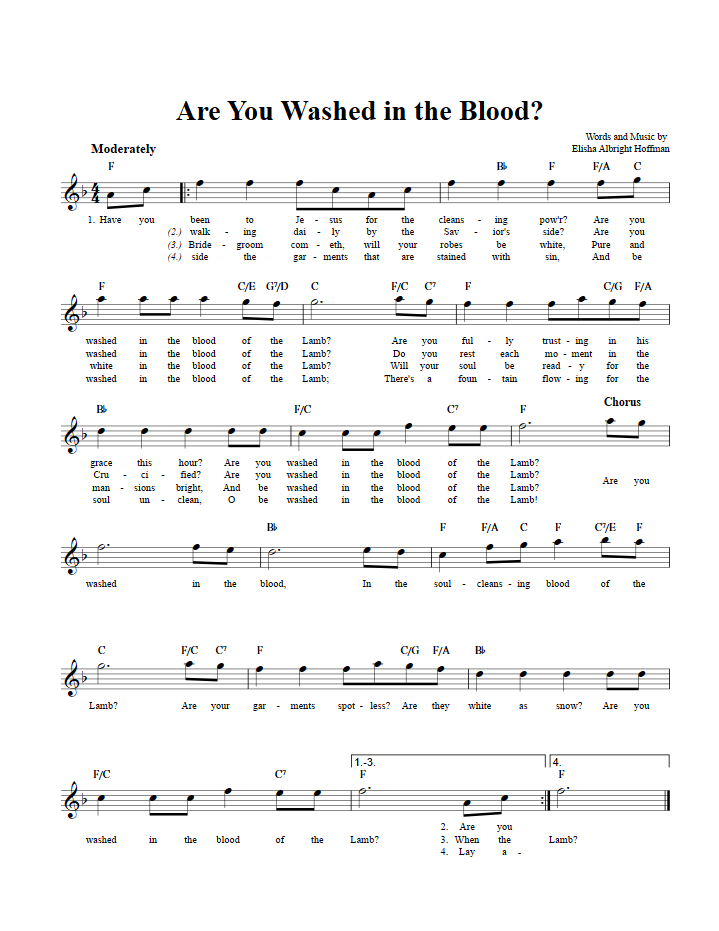 Are You Washed in the Blood?: Chords, Lyrics, and Sheet Music for E ... Are You Washed in the Blood?: Chords, Lyrics, and Sheet Music for E ...