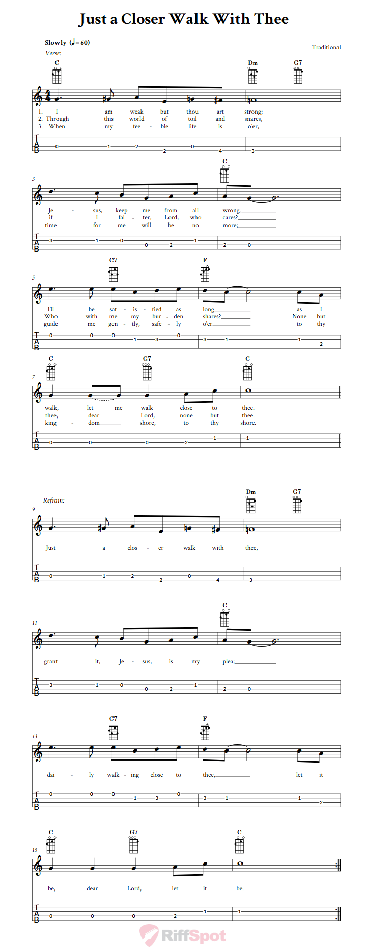 Just A Closer Walk With Thee Chords Sheet Music And Tab For Baritone