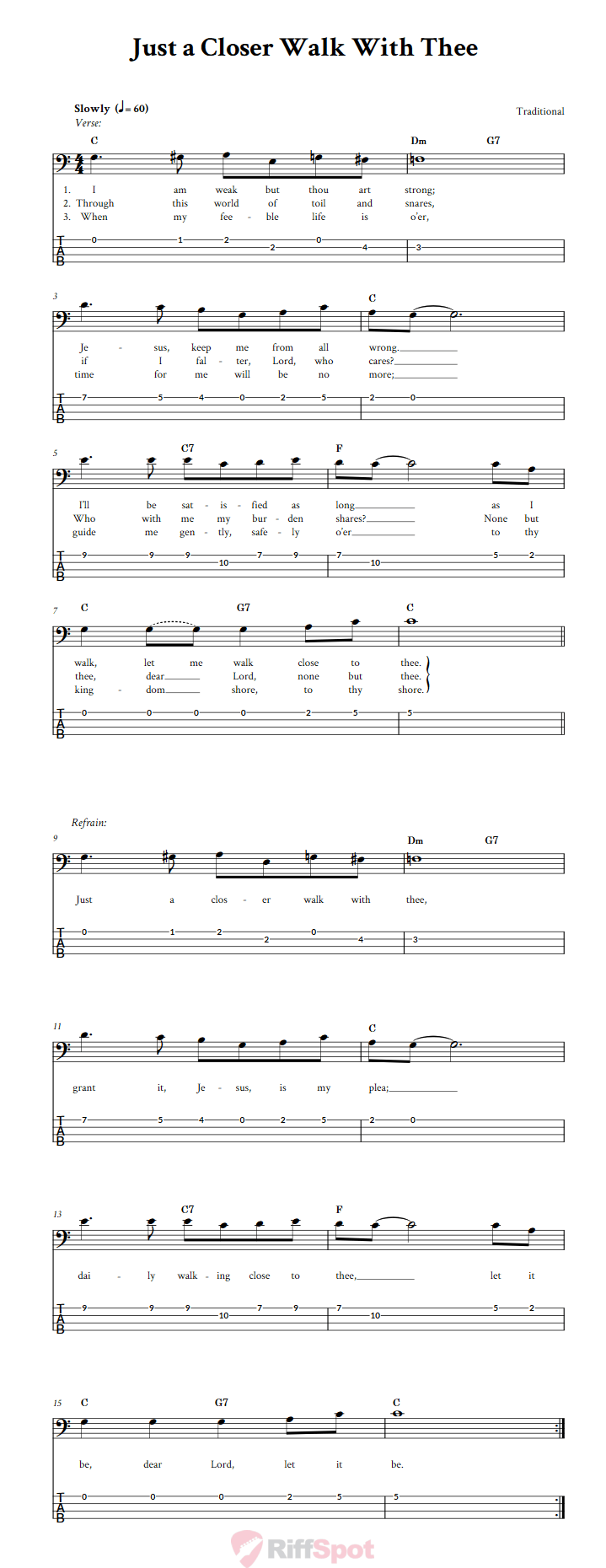 Just a Closer Walk with Thee: Chords, Sheet Music, and Tab for Bass ... Just a Closer Walk with Thee: Chords, Sheet Music, and Tab for Bass ...