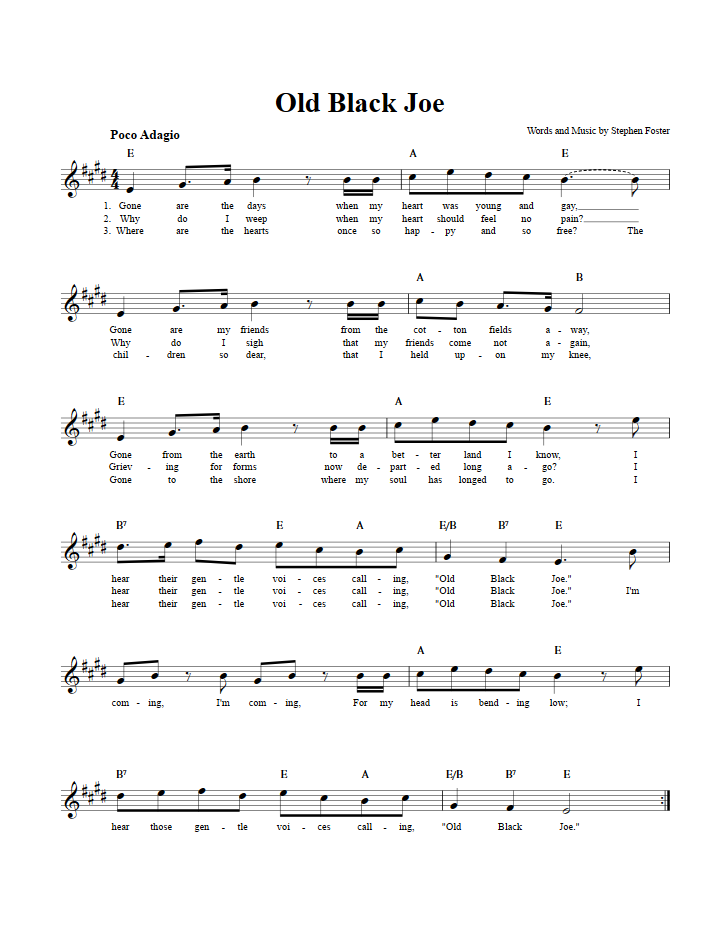 Old Black Joe: Chords, Lyrics, and Sheet Music for B-Flat Instruments