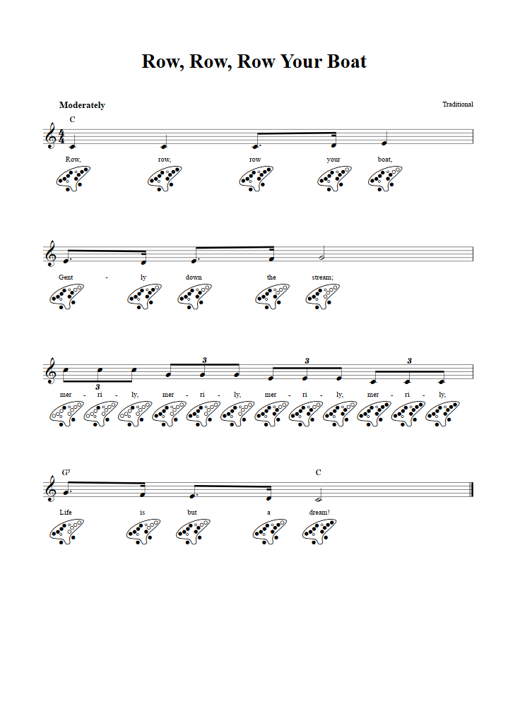 Row, Row, Row Your Boat: Chords, Sheet Music, and Tab for 12 Hole ...