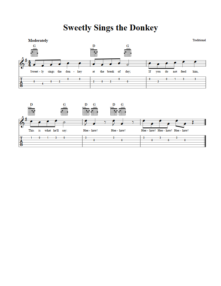 Sweetly Sings the Donkey: Chords, Sheet Music, and Tab for Guitar with ... Sweetly Sings the Donkey: Chords, Sheet Music, and Tab for Guitar with ...