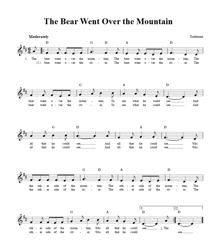 The Bear Went Over the Mountain: Chords, Lyrics, and Sheet Music for B ...